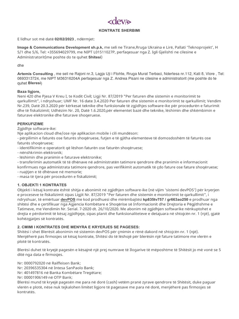 Kontrata ARTEMIS CONSULTING | PDF