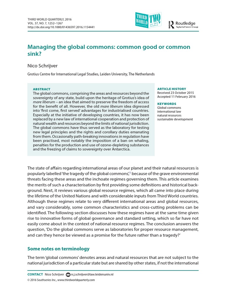 Managing Global Commons - Schrijver | PDF | United Nations Convention ...