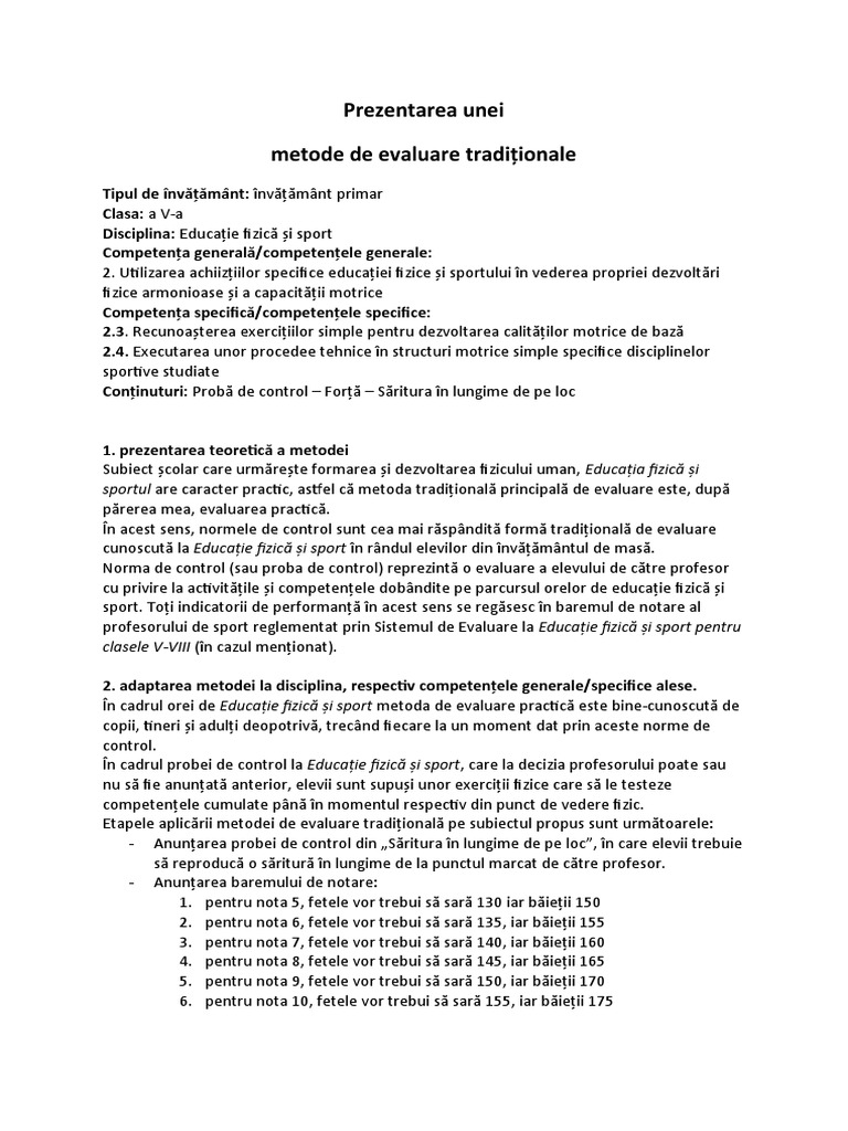 Prezentarea Unei Metode de Evaluare Tradiționale | PDF