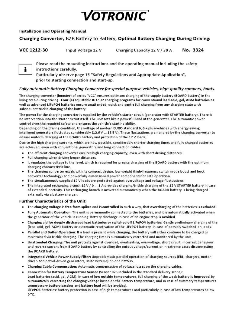 Votronic VCC 30A DC DC Charger Instructions | PDF | Battery Charger ...