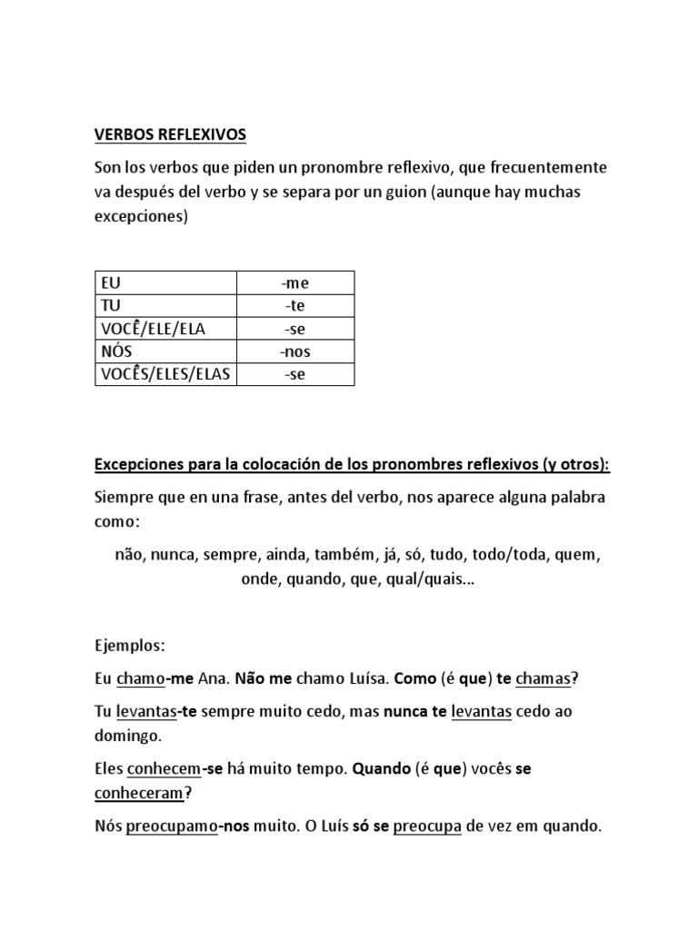 Verbos Reflexivos em Português | PDF