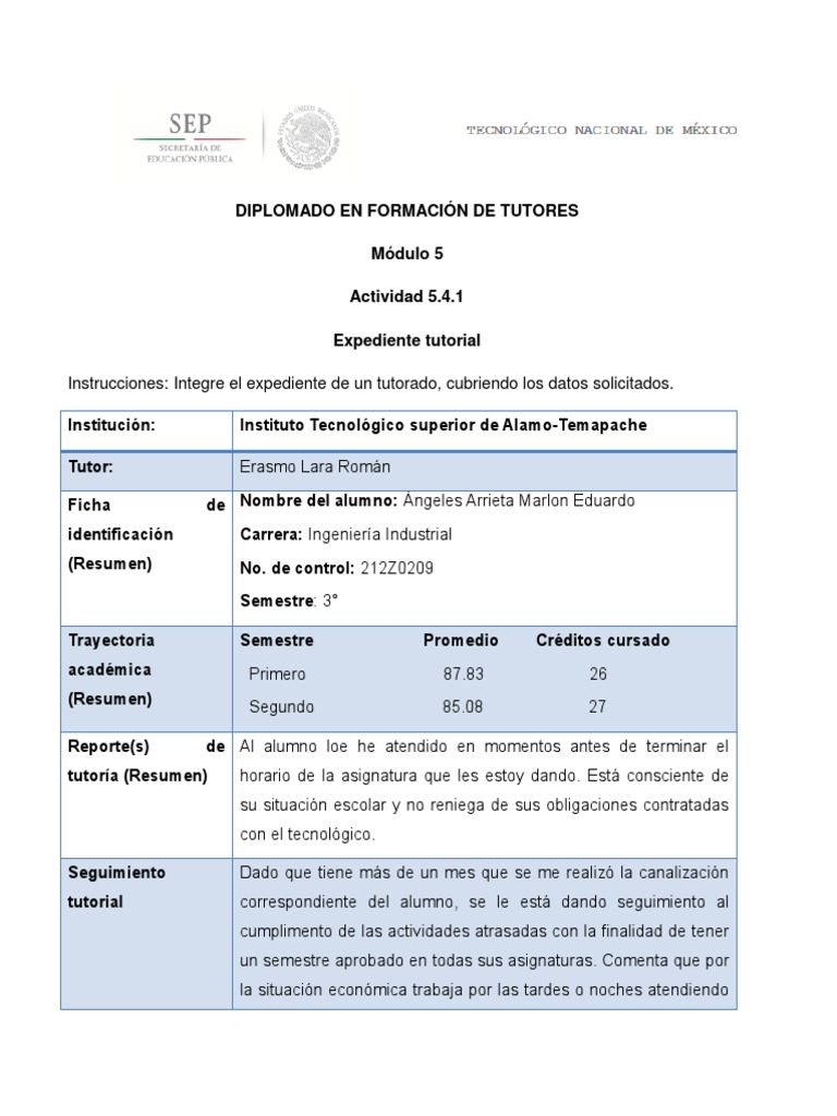 5.4.1 Expediente Tutorial Erasmo Lara Román | PDF | Finanzas y dinero
