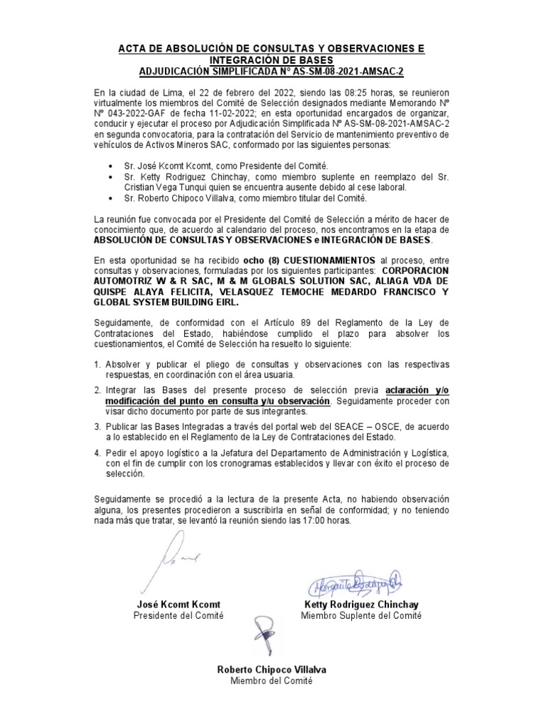 4.4 Acta de Integ. y Anexos AS820212 - 20220222 - 223603 - 557 | PDF | Evaluación | Precios