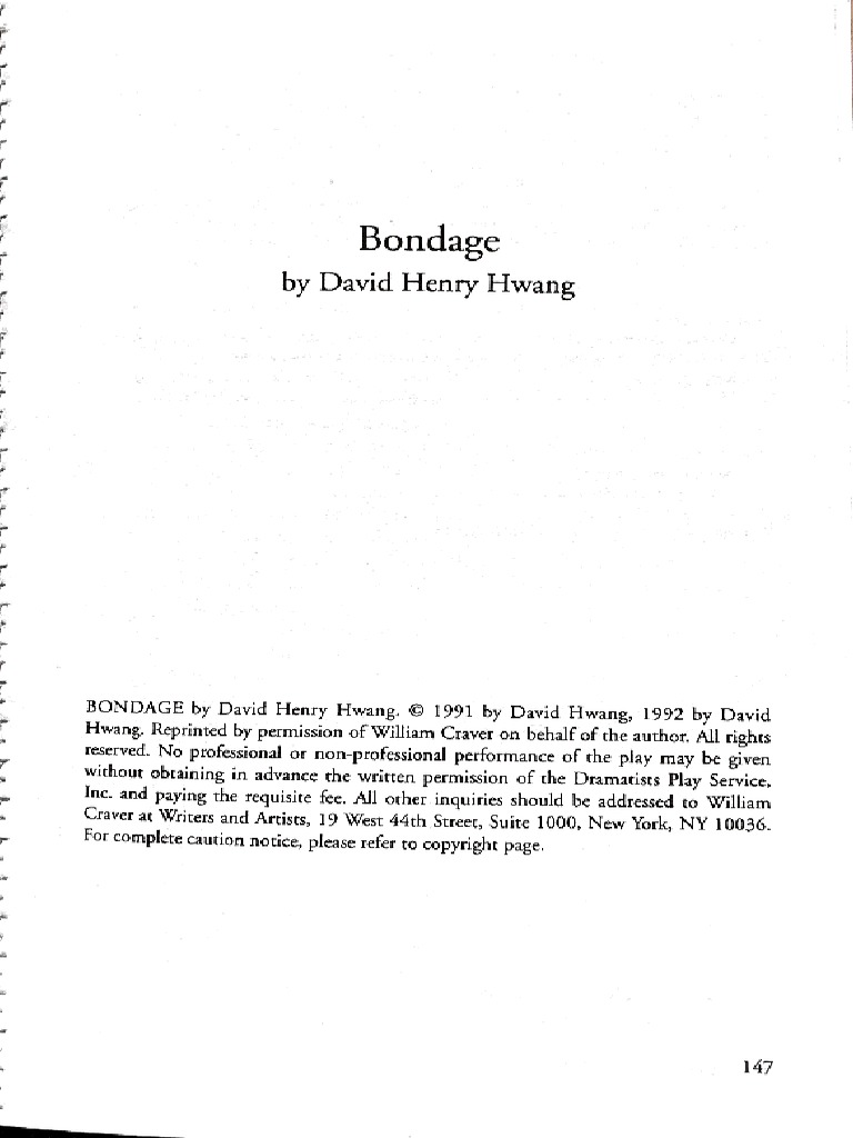 Bondage - David Henry Hwang | PDF