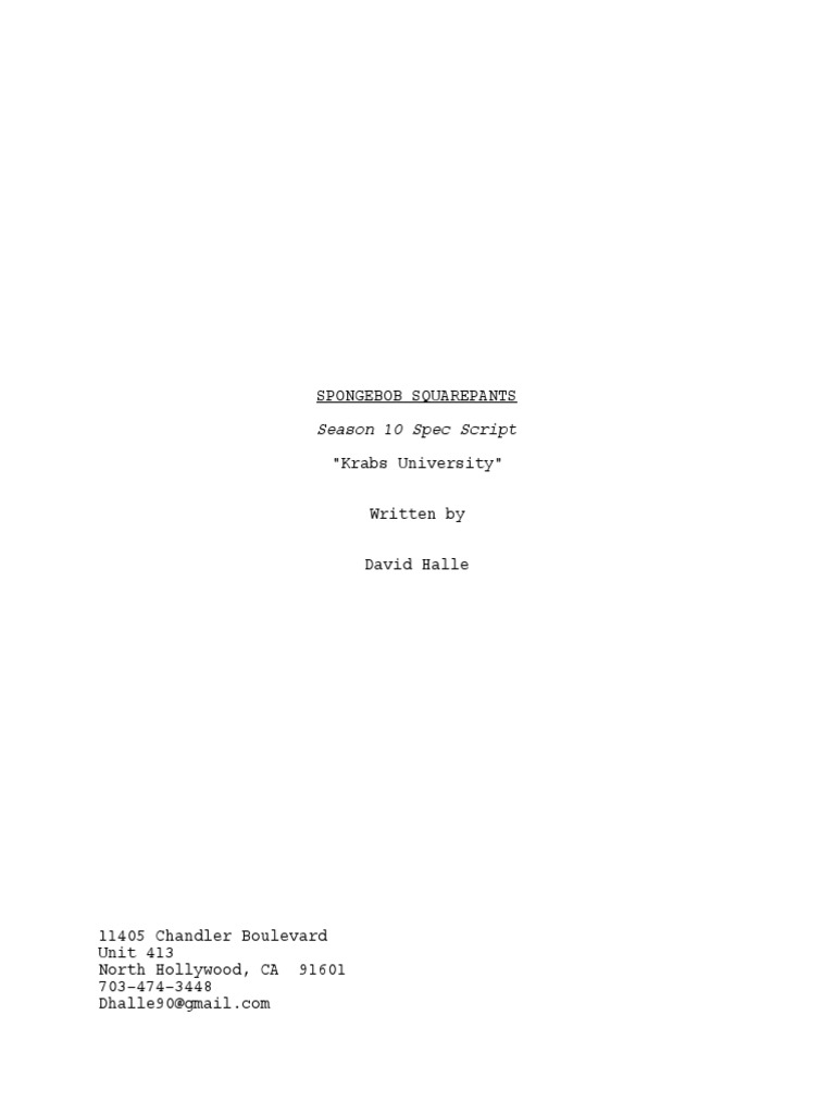 David+Halle+ +Spongebob+Squarepants+ +Spec+Script+Final | PDF