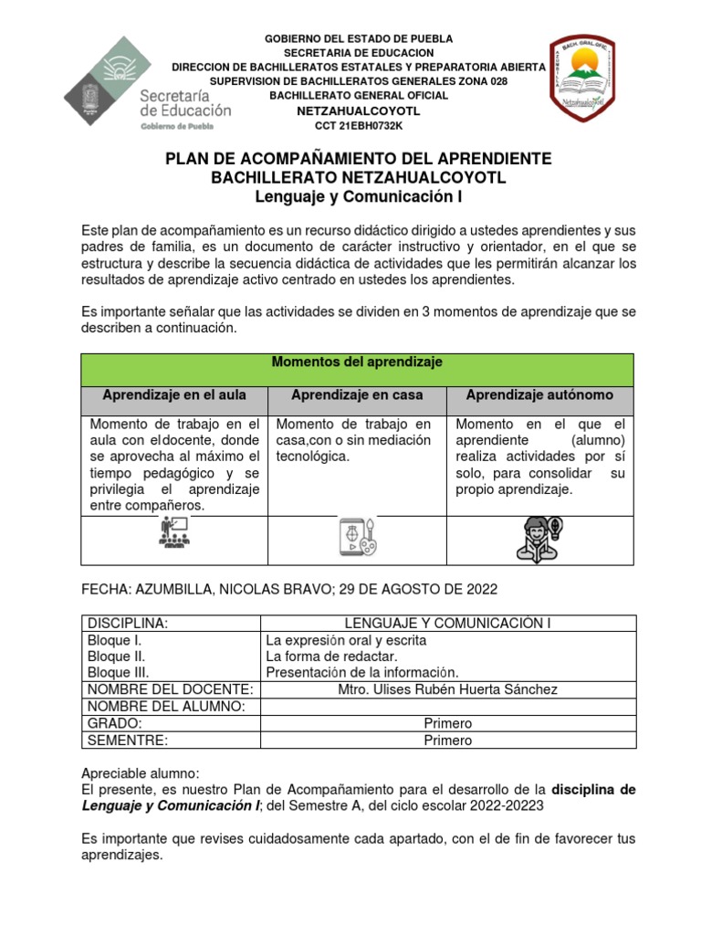 Plan Acom Lenguaje I Bloque I y II | PDF | Comunicación | Segundo lenguaje