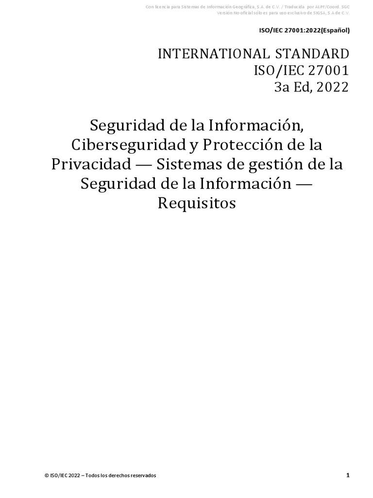 Iso - Iec 27001 - 2022 - Esp | PDF | Seguridad de información | La seguridad informática