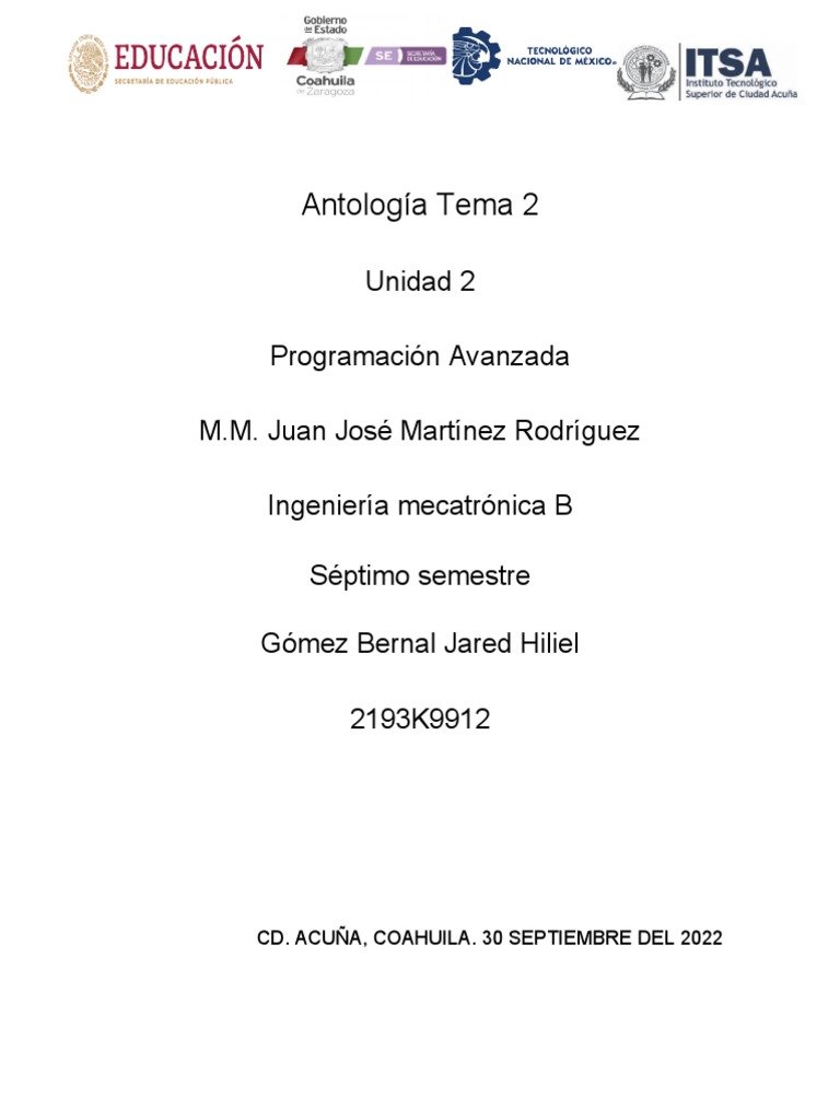 Unidad 2 Act 1 Antologia Pdf Programación Constructor Programación Orientada A Objetos 