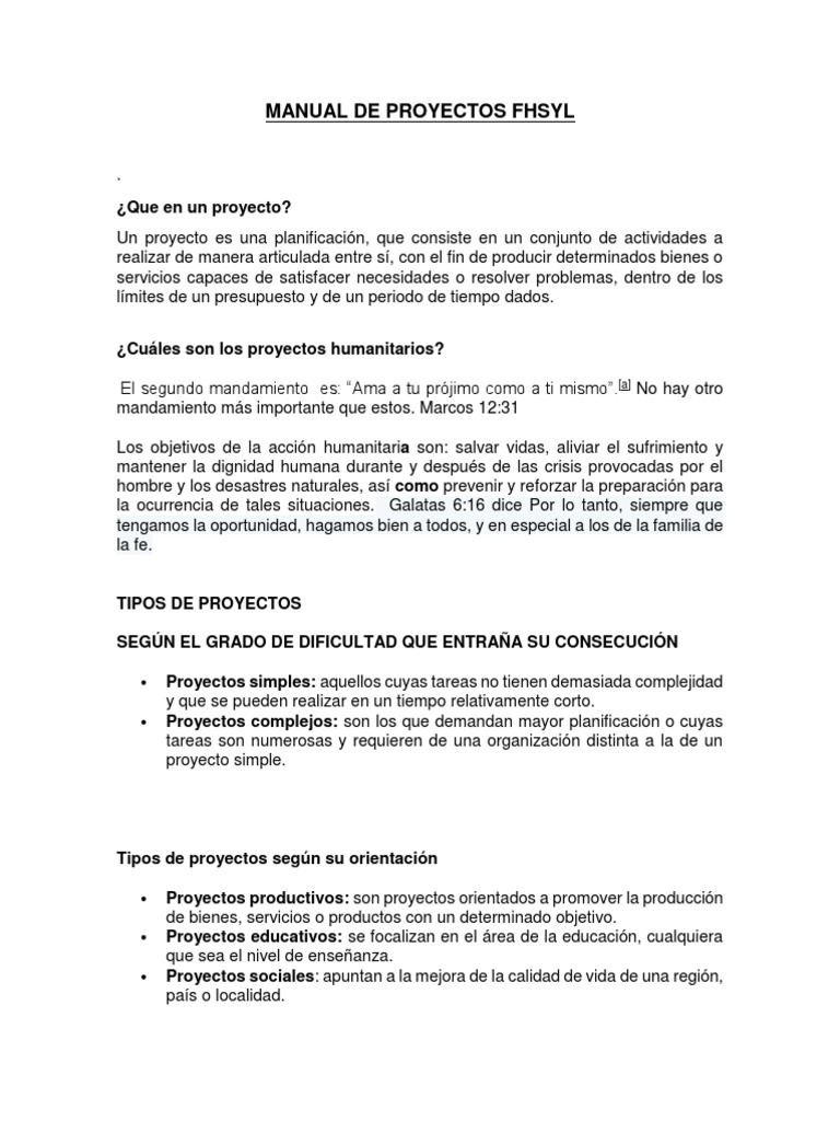 Manual de Proyectos FHSYL | PDF