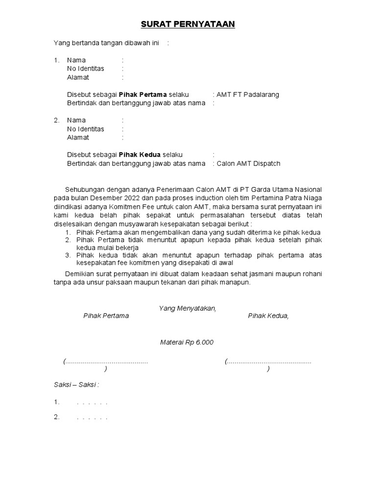 Format Surat Pernyataan AMT | PDF