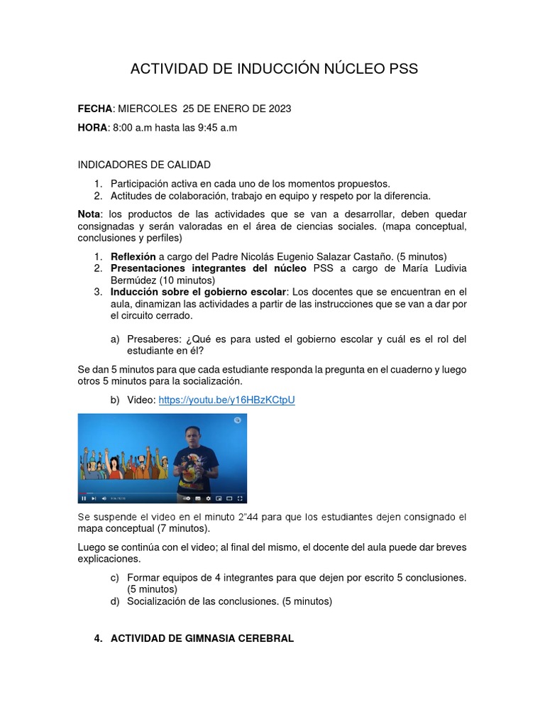 Actividad Bienvenida Nucleo Pss | PDF