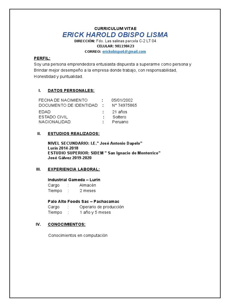 Curriculum Vitae Erick | PDF