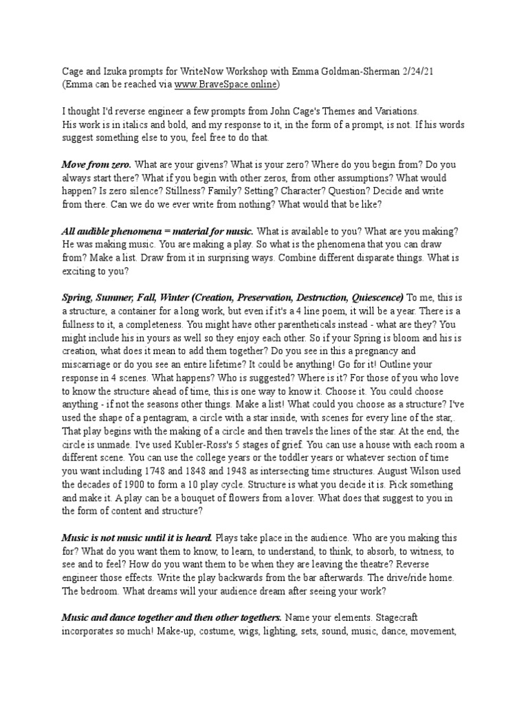 Creative Writing Prompts for Playwrights | PDF