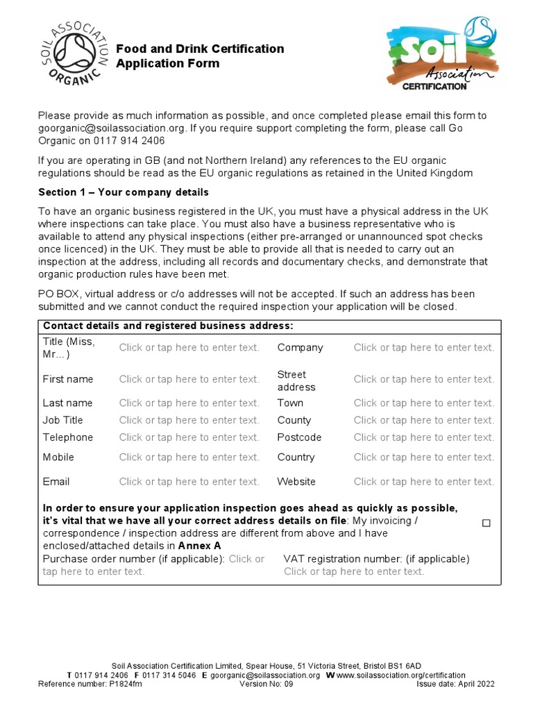 Sa Certification Application Form Food and Drink | PDF | Business