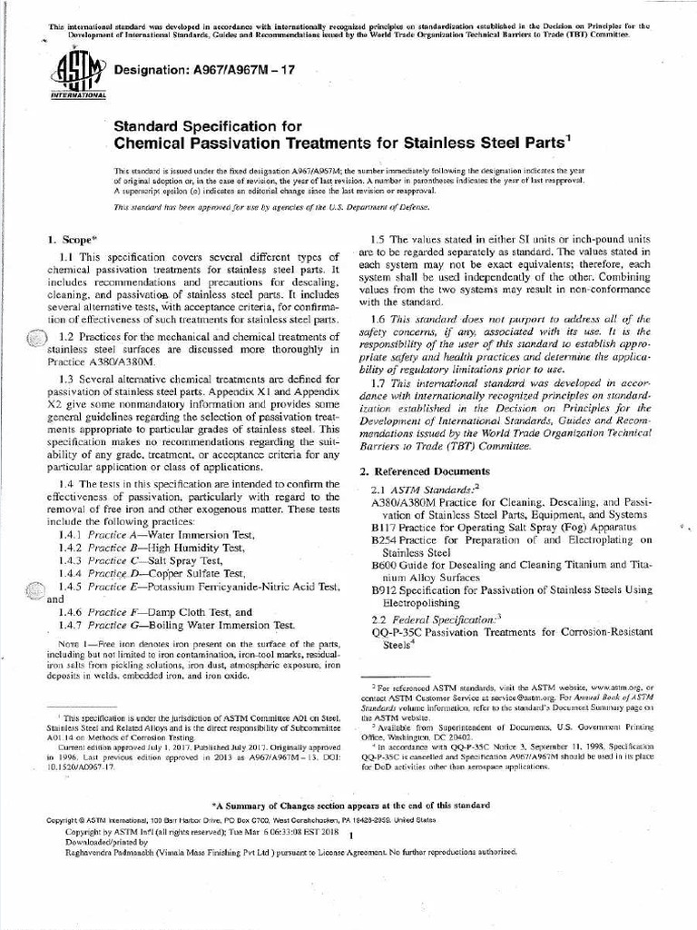 ASTM-A967-2017 - Standard Specification For Chemical Passivation ...