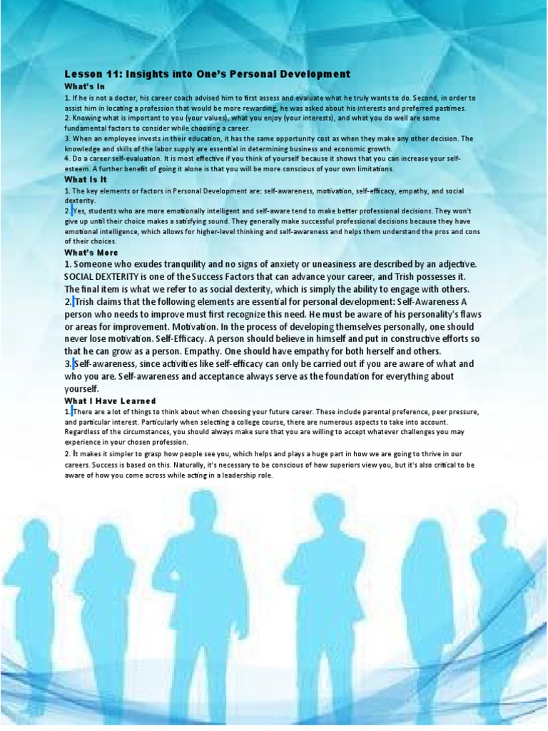 Lesson 11 | Download Free PDF | Self Awareness | Self Efficacy