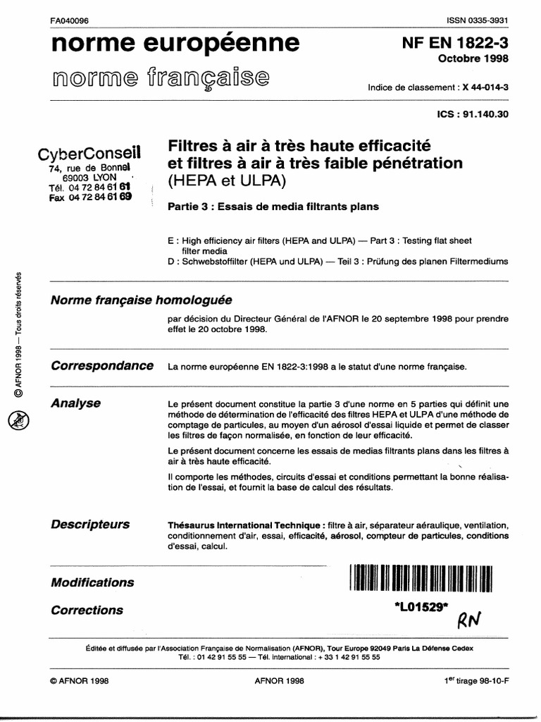 Norme NF EN 1822-3 | PDF