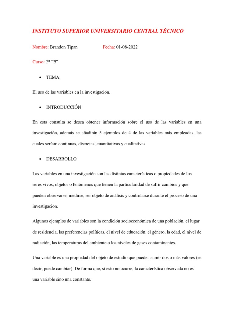 Uso de Variables en Investigación Científica | PDF