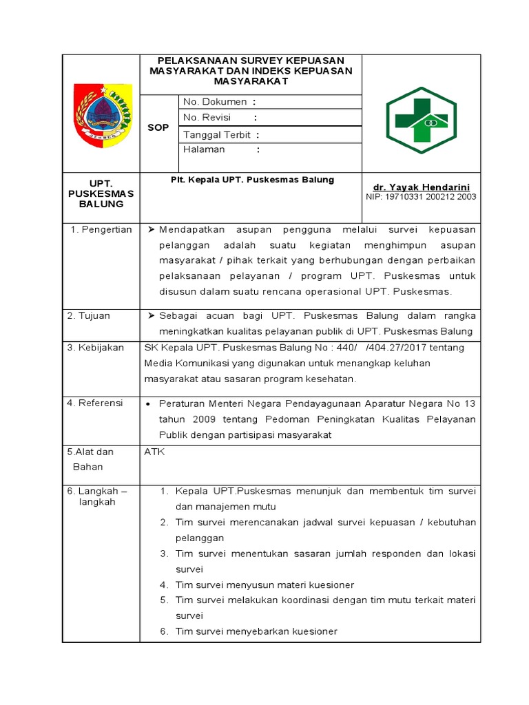 Sop Pelaksanaan Survey Kepuasan Masyarakat Dan Indeks Kepuasan ...