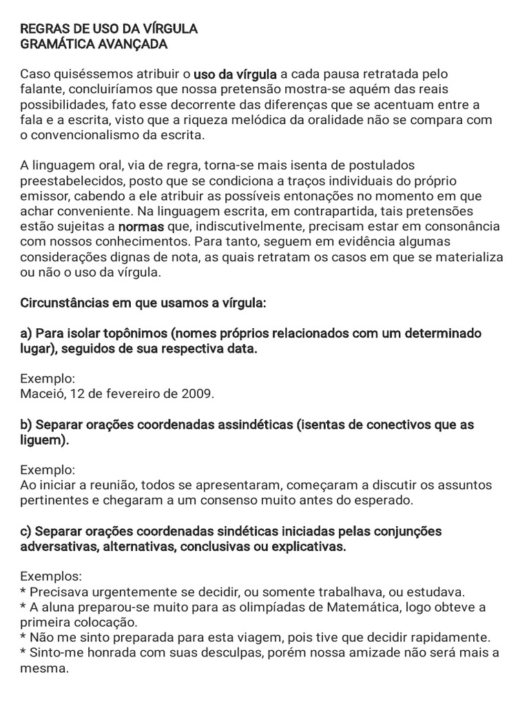 Uso Da Vírgula | PDF | Mecânica da linguagem | Sintaxe