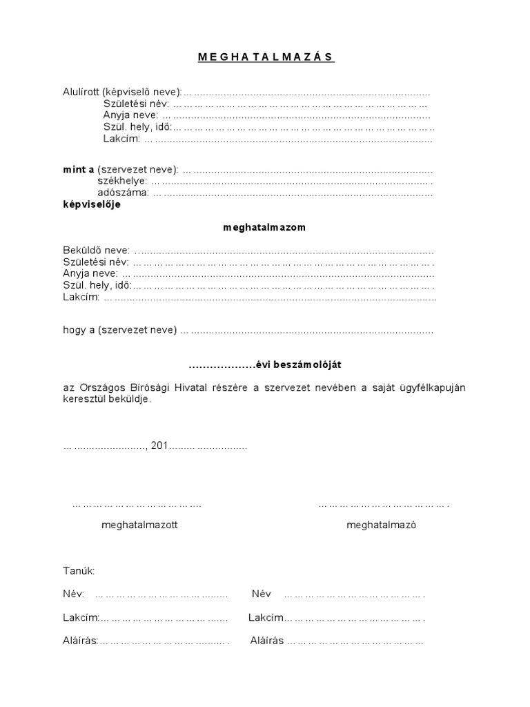 Meghatalmazas Minta Uj | PDF