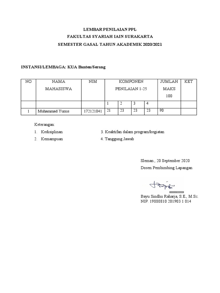 M Yunus - Form Penilaian DPL | PDF