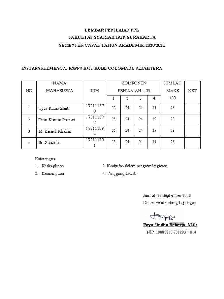 Form Penilaian DPL BMT KCS | PDF