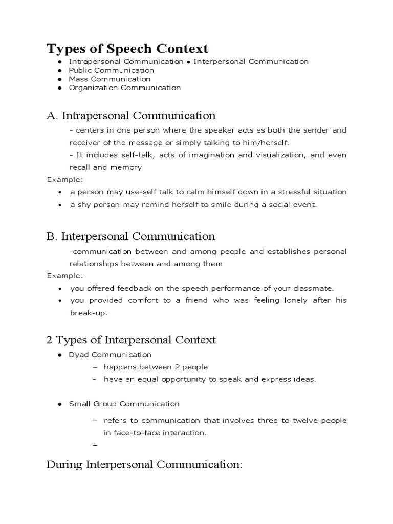 Week 4 - Speech Context | PDF | Communication | Interpersonal Communication