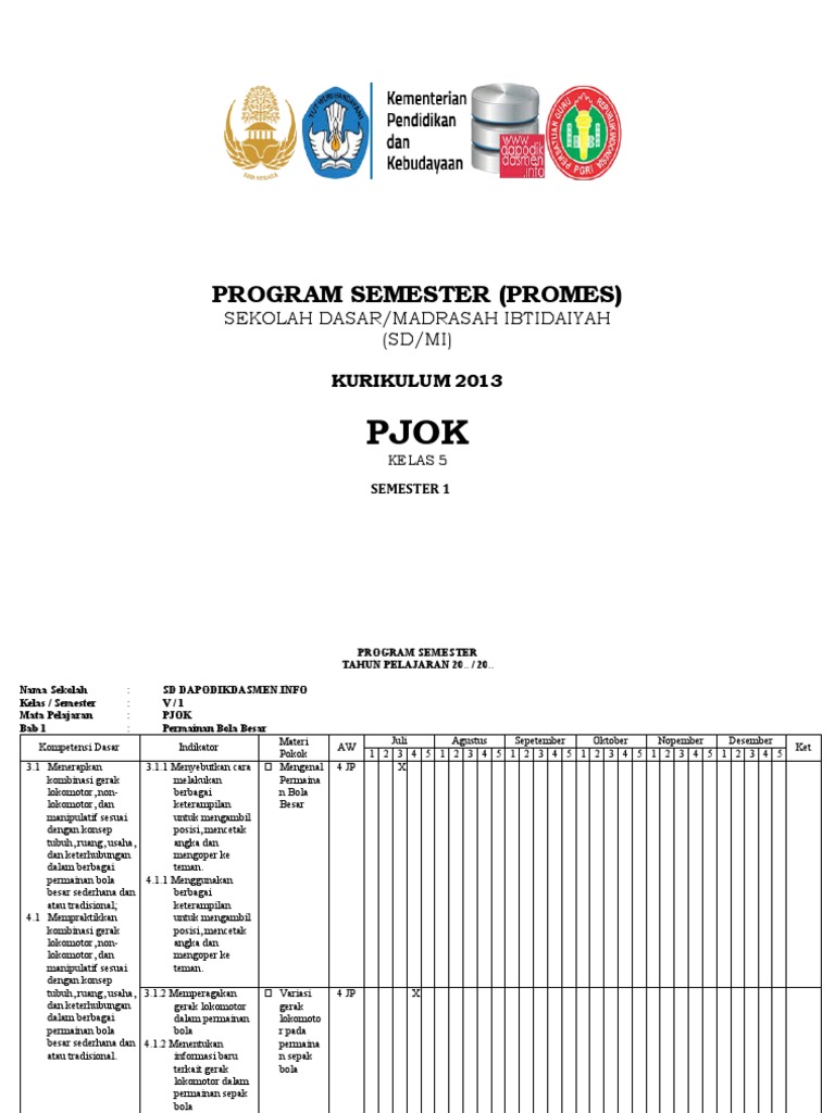 PROMES PJOK Kelas 5 SMSTR 1 | PDF