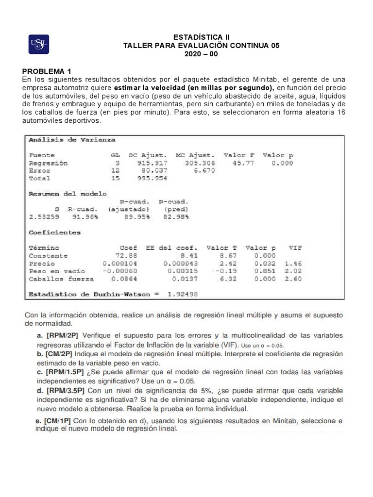 Solucionario TALLER E2 EC5 2020 0 | PDF | Método científico | Inferencia estadística