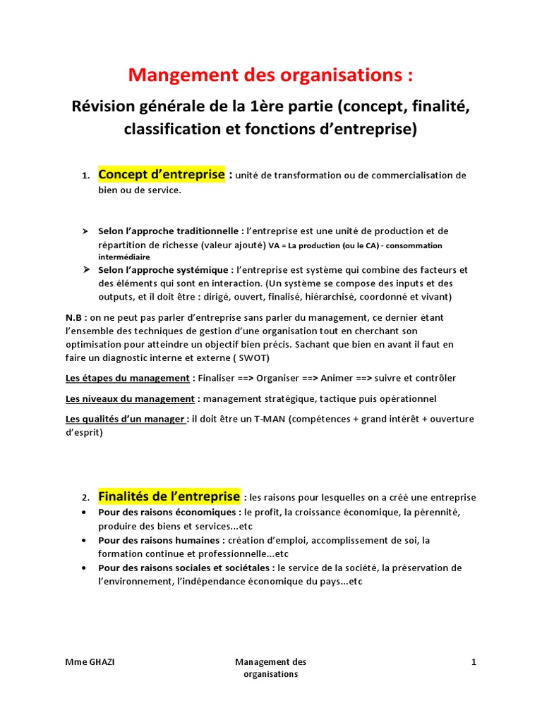 Révision Management des Organisations | PDF | Business | Capital (Économie)