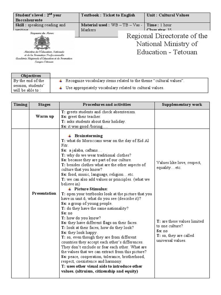 Lesson Plan Vocabulary Values | PDF