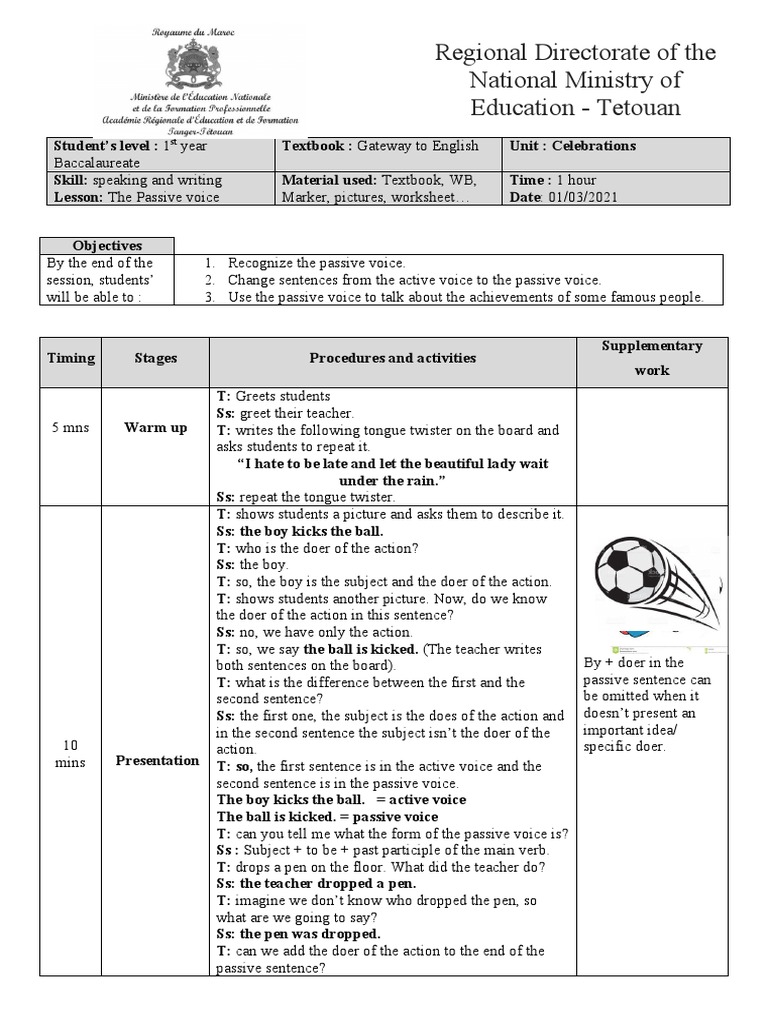 Passive Voice Lesson Plan for Baccalaureate | PDF | Linguistics | Grammar