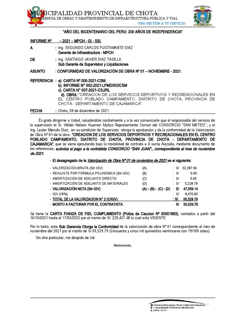 Informe de Valorizacion #01 Campamento | PDF | América del Sur