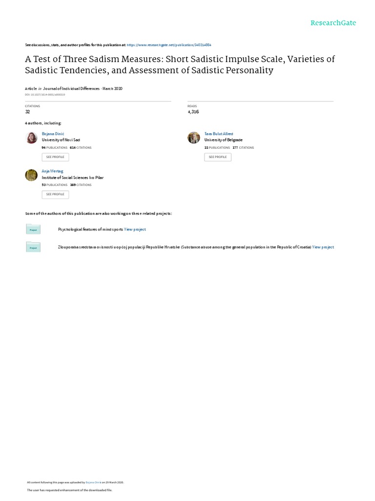 A Test of Three Sadism Measures: Short Sadistic Impulse Scale ...