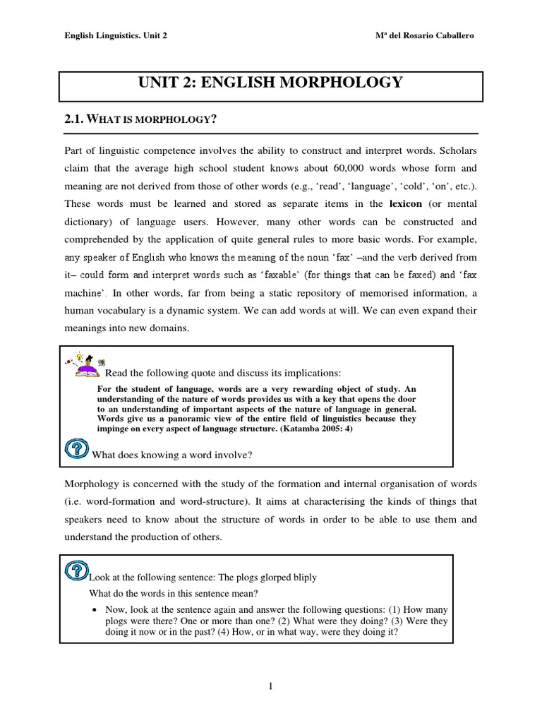 Unit 2 Morphology | PDF | Word | Morphology (Linguistics)