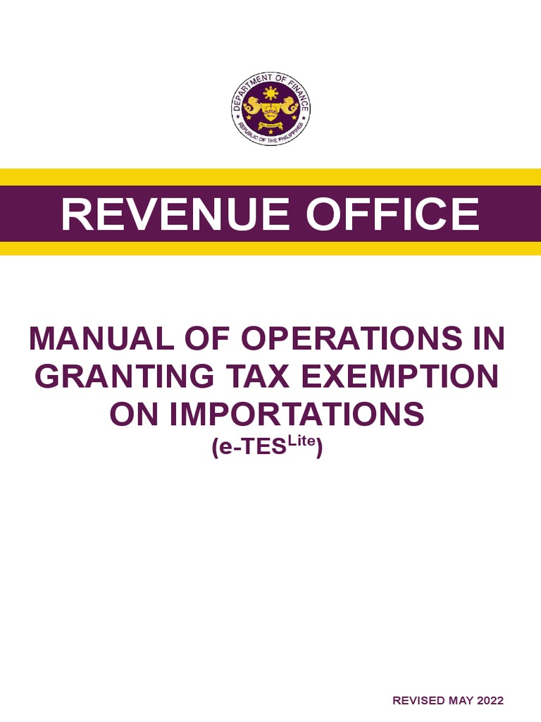 MANUAL OF OPERATIONS IN GRANTING TAX EXEMPTION ON IMPORTATIONS (e ...