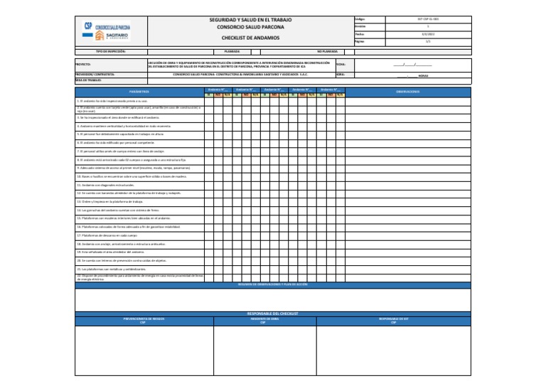 SST - CSP-CL - 003 - Check List - Andamios | PDF | Andamio