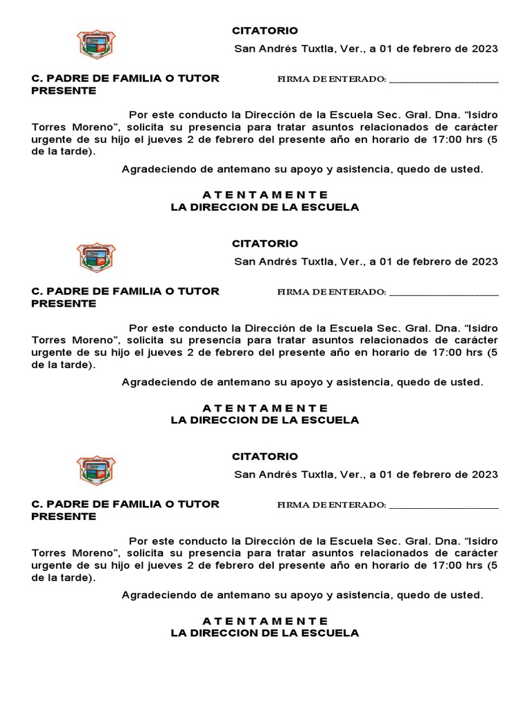 Citatorio Padres de Familia | PDF Citatorio Padres de Familia | PDF