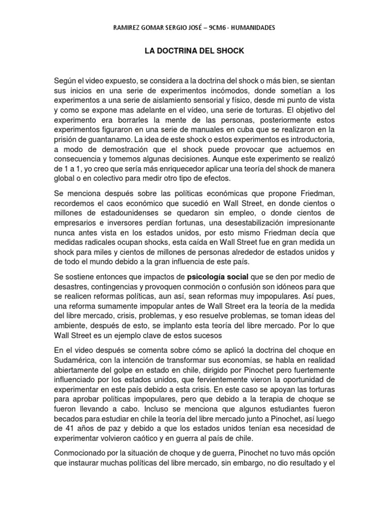 La Doctrina Del Shock | PDF | Milton Friedman | Augusto Pinochet