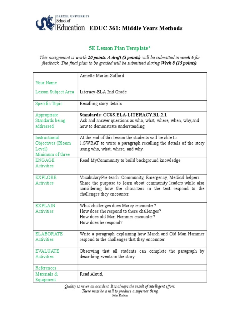 5e Lesson Plan Literacy-Ela | PDF