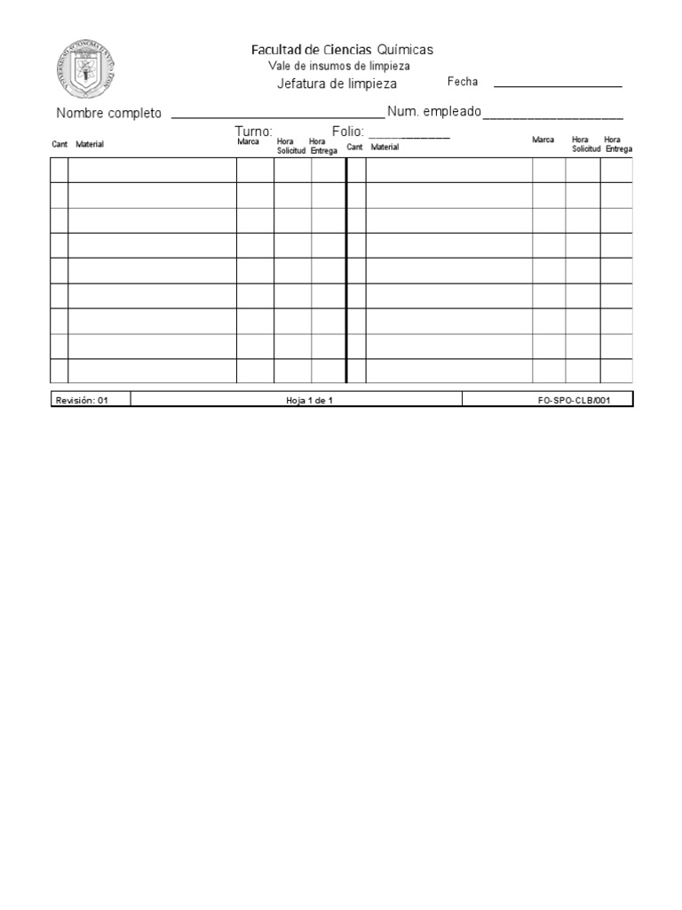 FO-SPO-CLB-001 Vale de Materiales | PDF