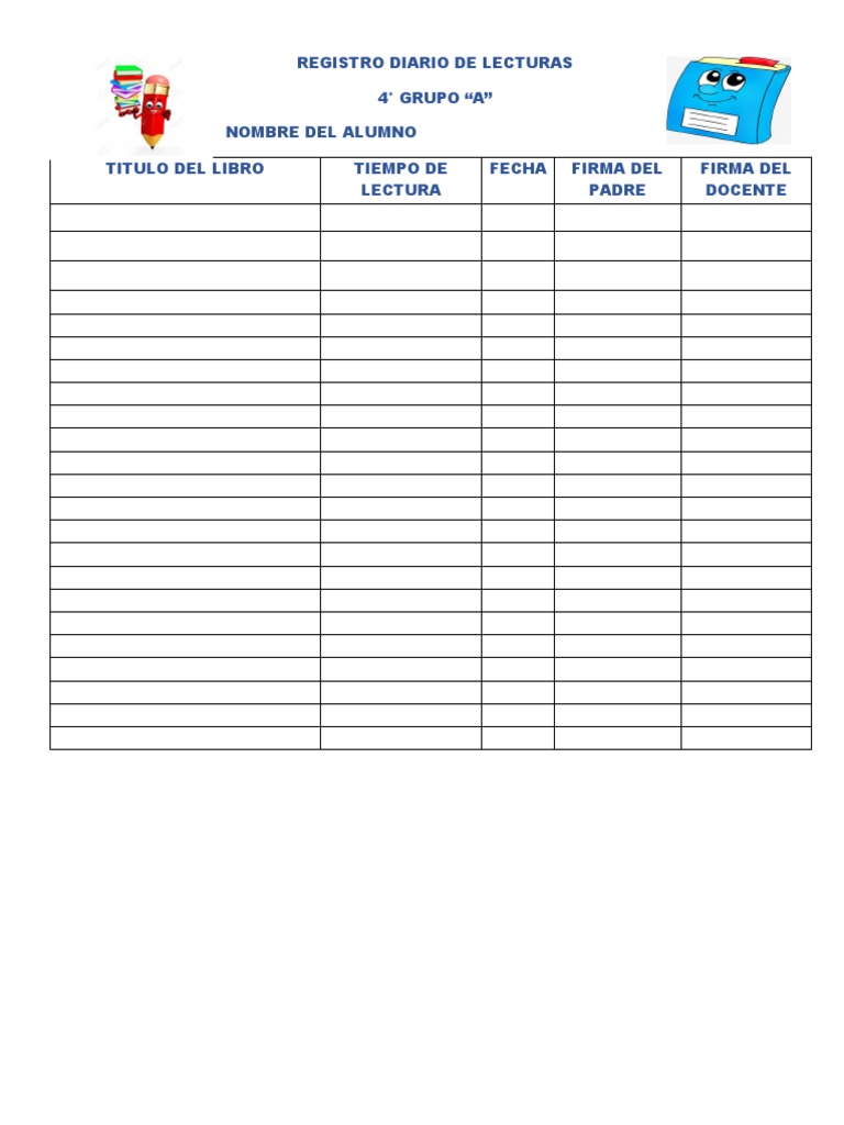 Mi Registro De Lectura En Formato Pdf Imprimible