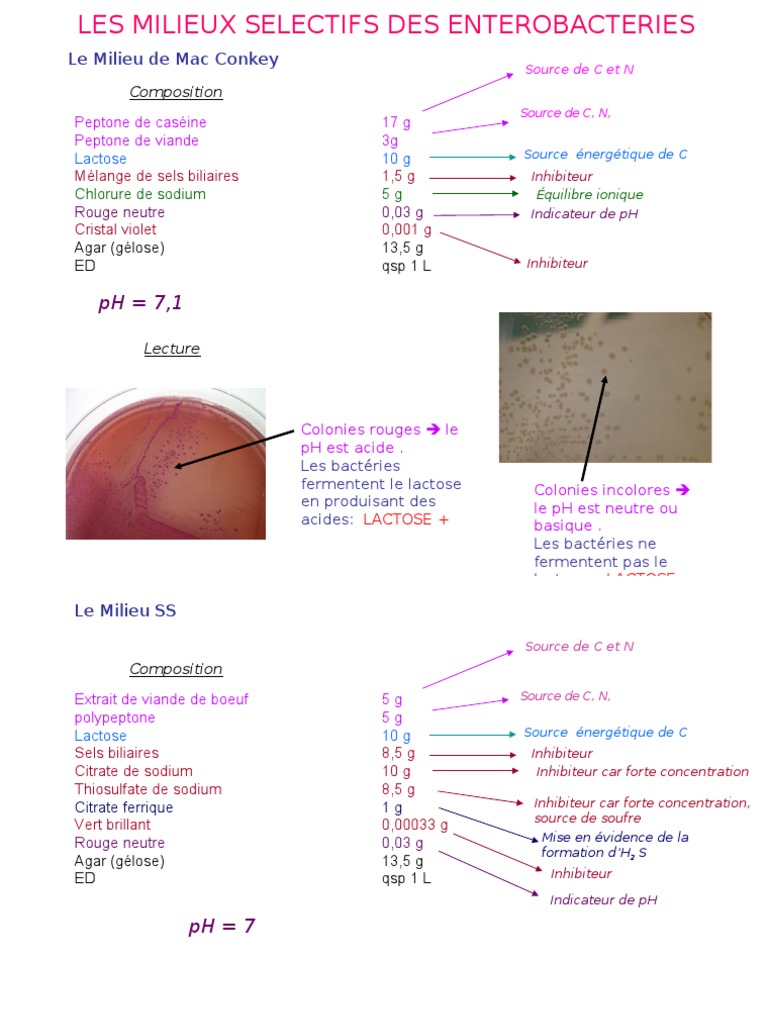 LES MILieux Enterobacteries | PDF | Ph | Composés chimiques
