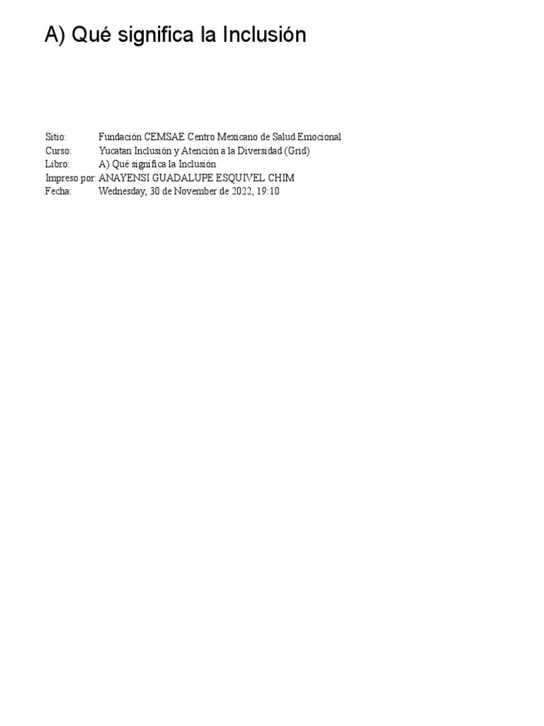 A) Qué Significa La Inclusión | PDF | Inclusión (Educación) | Exclusión ...