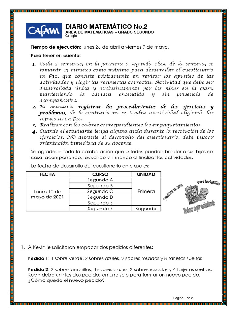Cuestionario de Matemáticas Segundo Grado | PDF