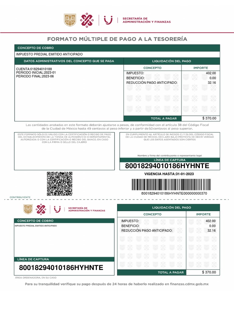 Formato Múltiple de Pago de La Tesorería 2023-01 | PDF