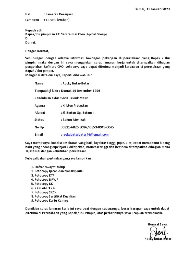 Operator Produksi - Rocky Butar Butar - SMK Teknik Mesin - Dumai | PDF
