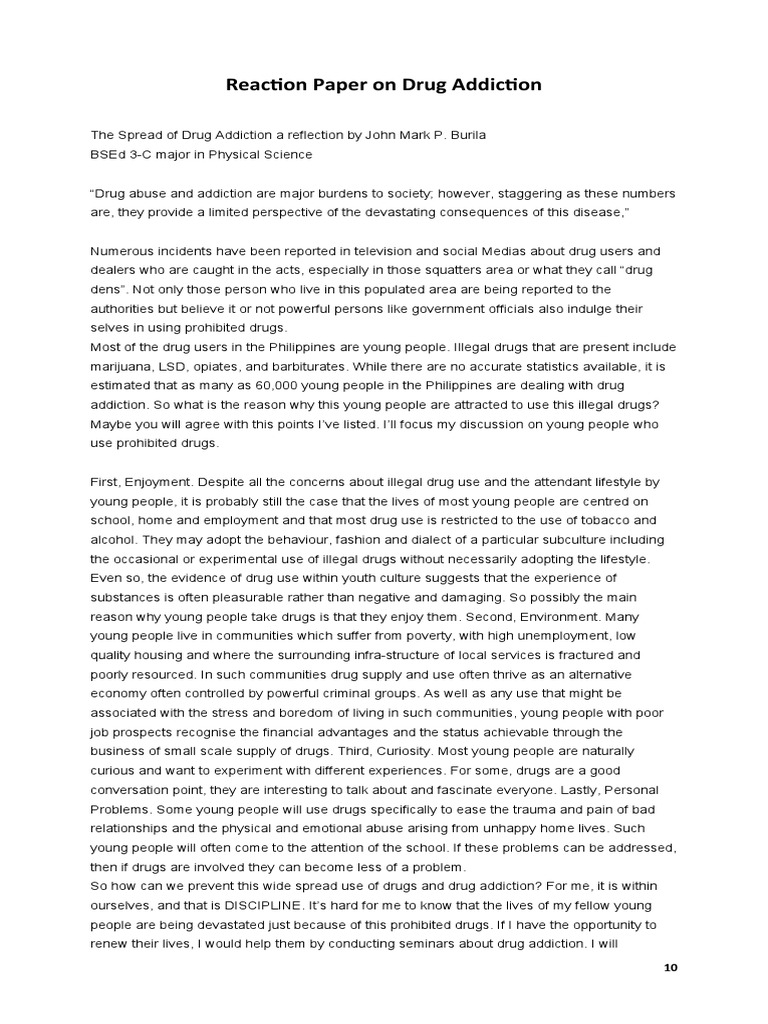 Reaction Paper On Drug Addiction | PDF | Substance Abuse | Prohibition ...