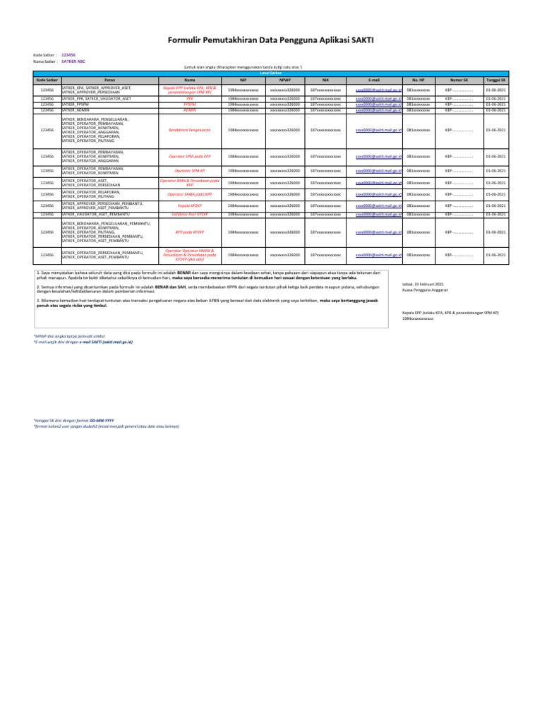 Form Pendaftaran User SAKTI FULL MODULE | PDF